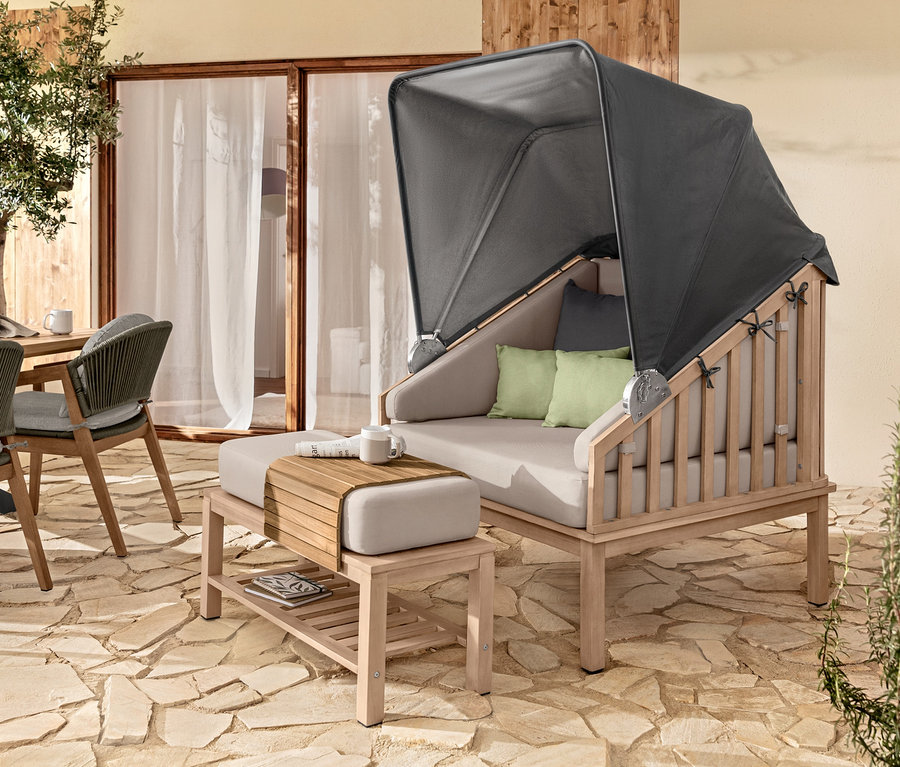 Premium-Lounge-Strandkorb mit Sonnenschutz-Dach und Fußteil online ...